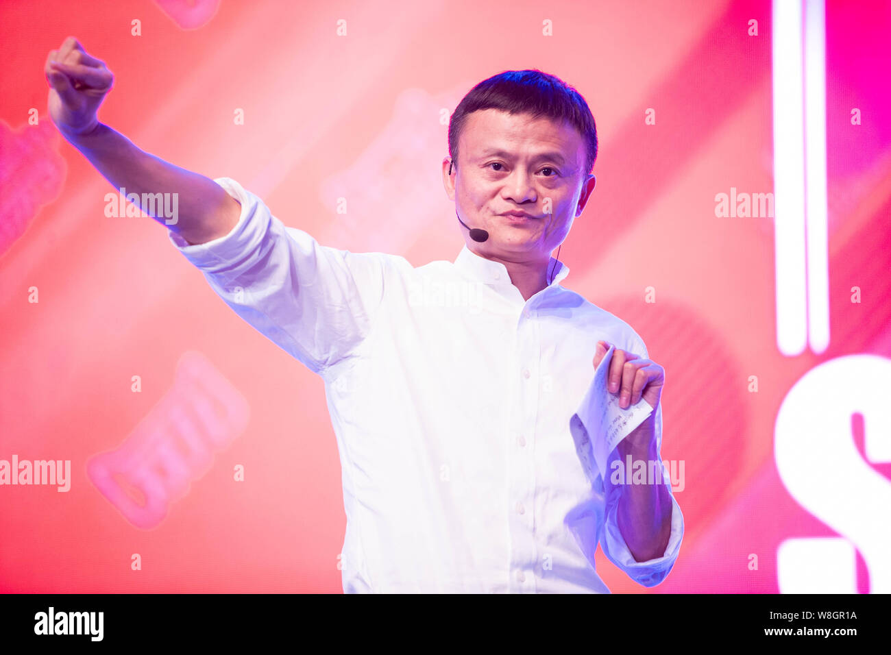 Jack Ma Yun, Chairman of Alibaba Group, delivers a speech at the launch event of the 2015 Tmall ...