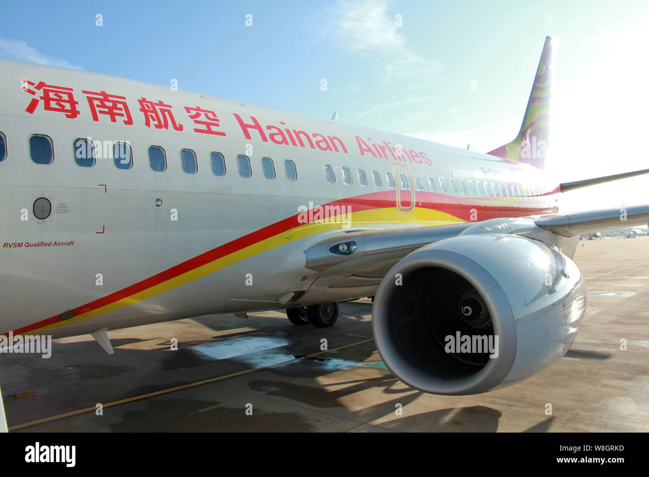 --FILE--A jet plane of Hainan Airlines of HNA Group is pictured at the ...