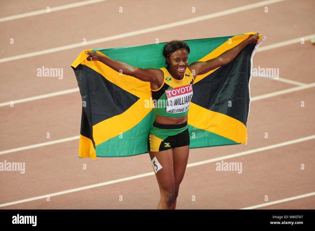 Jamaica's Danielle Williams celebrates after winning the women's 100m ...