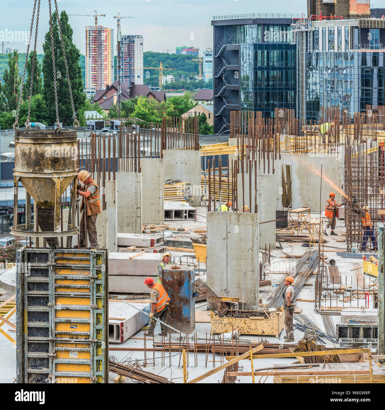 Kiev, Ukraine - August 9, 2019: New building under construction and ...