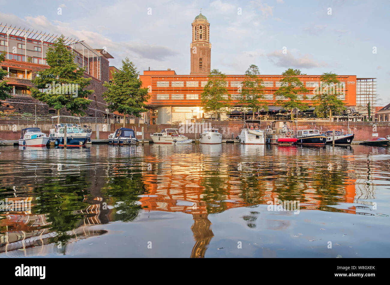 Zwolle, The Netherlands, July 30, 2019: small yachts, new residential ...