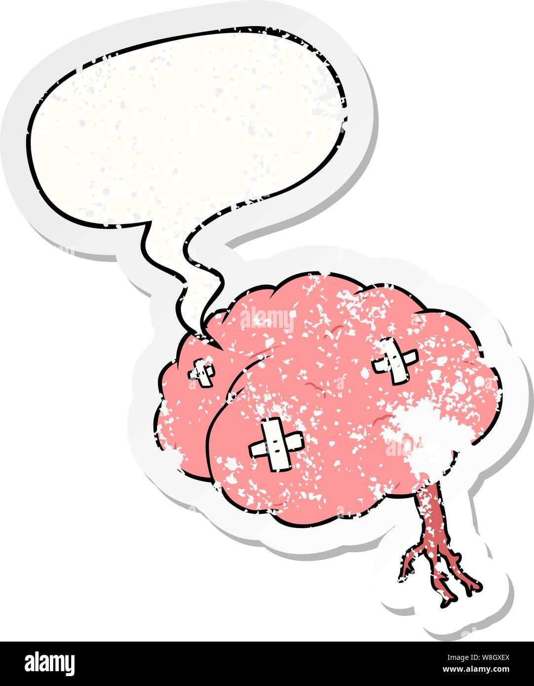 cartoon injured brain with speech bubble distressed distressed old ...
