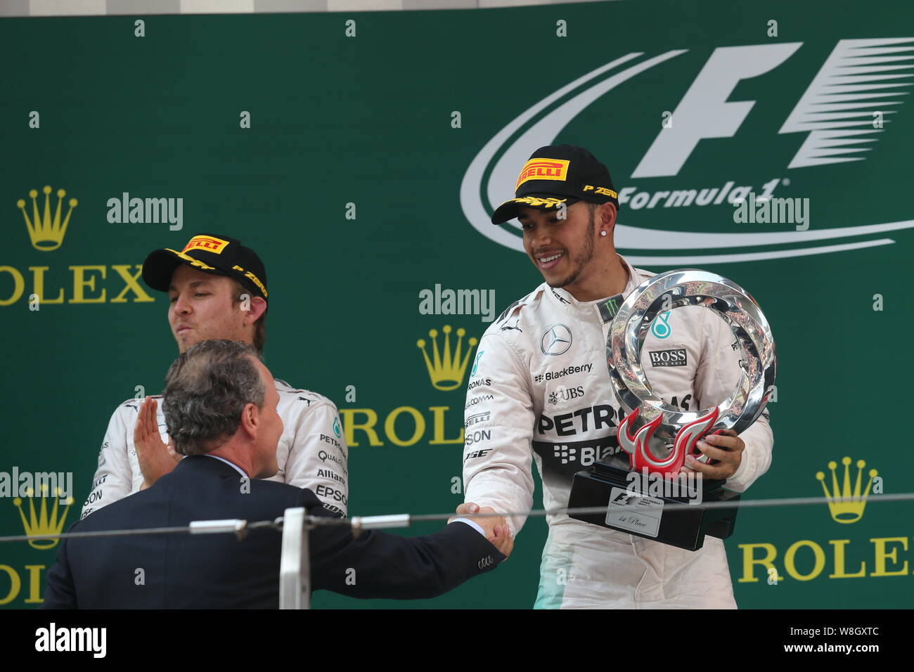 Lewis hamilton trophy mercedes hi-res stock photography and images - Alamy
