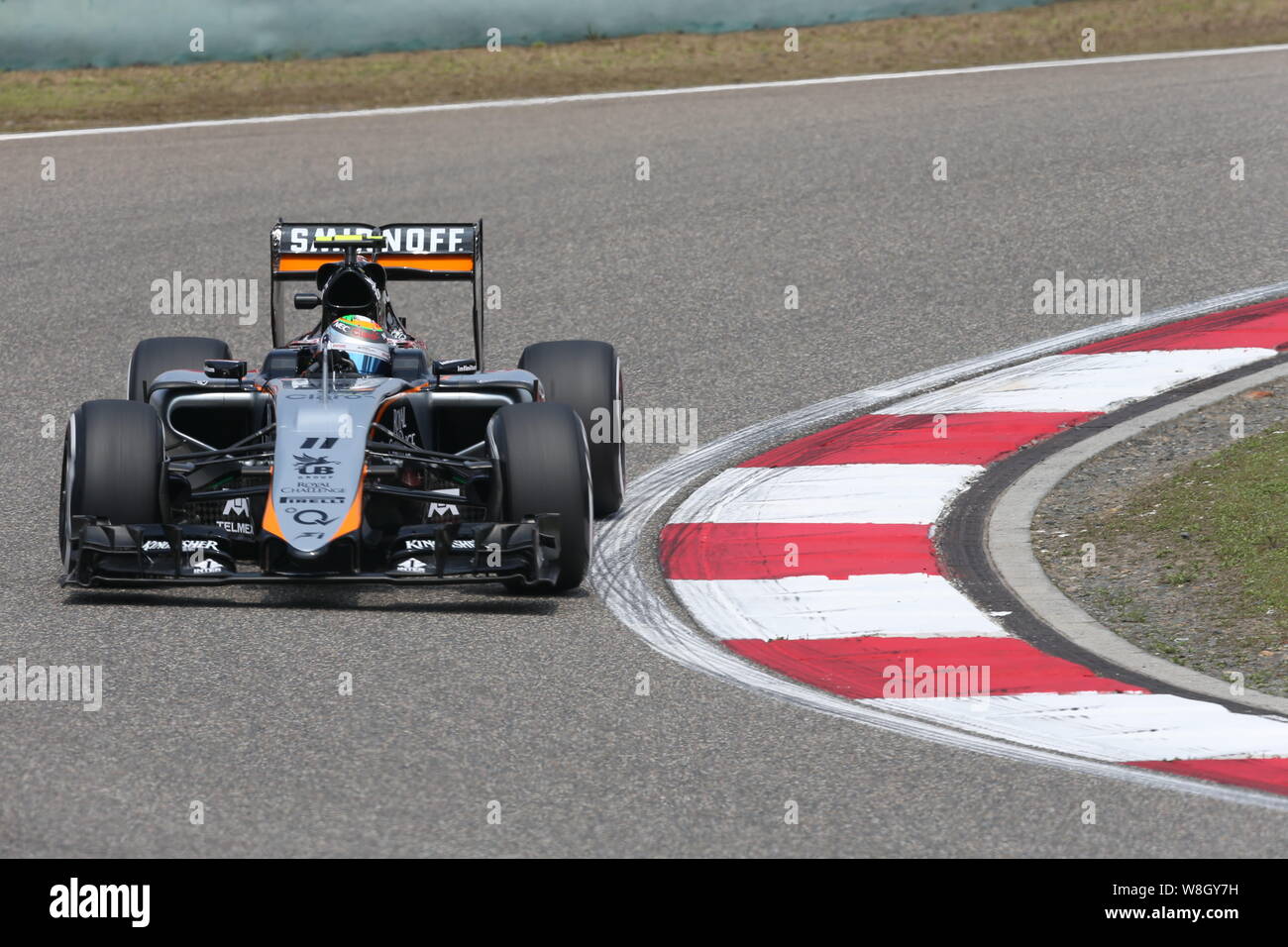 Mexican F1 driver Sergio Perez of Force India steers his car during a ...