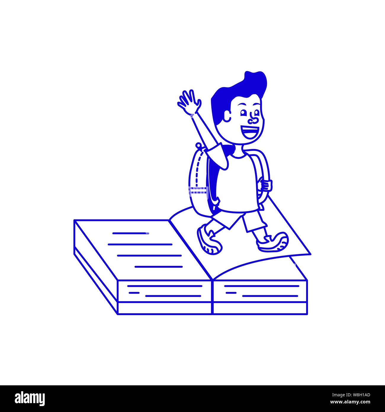 cute little student boy with book open vector illustration design Stock ...