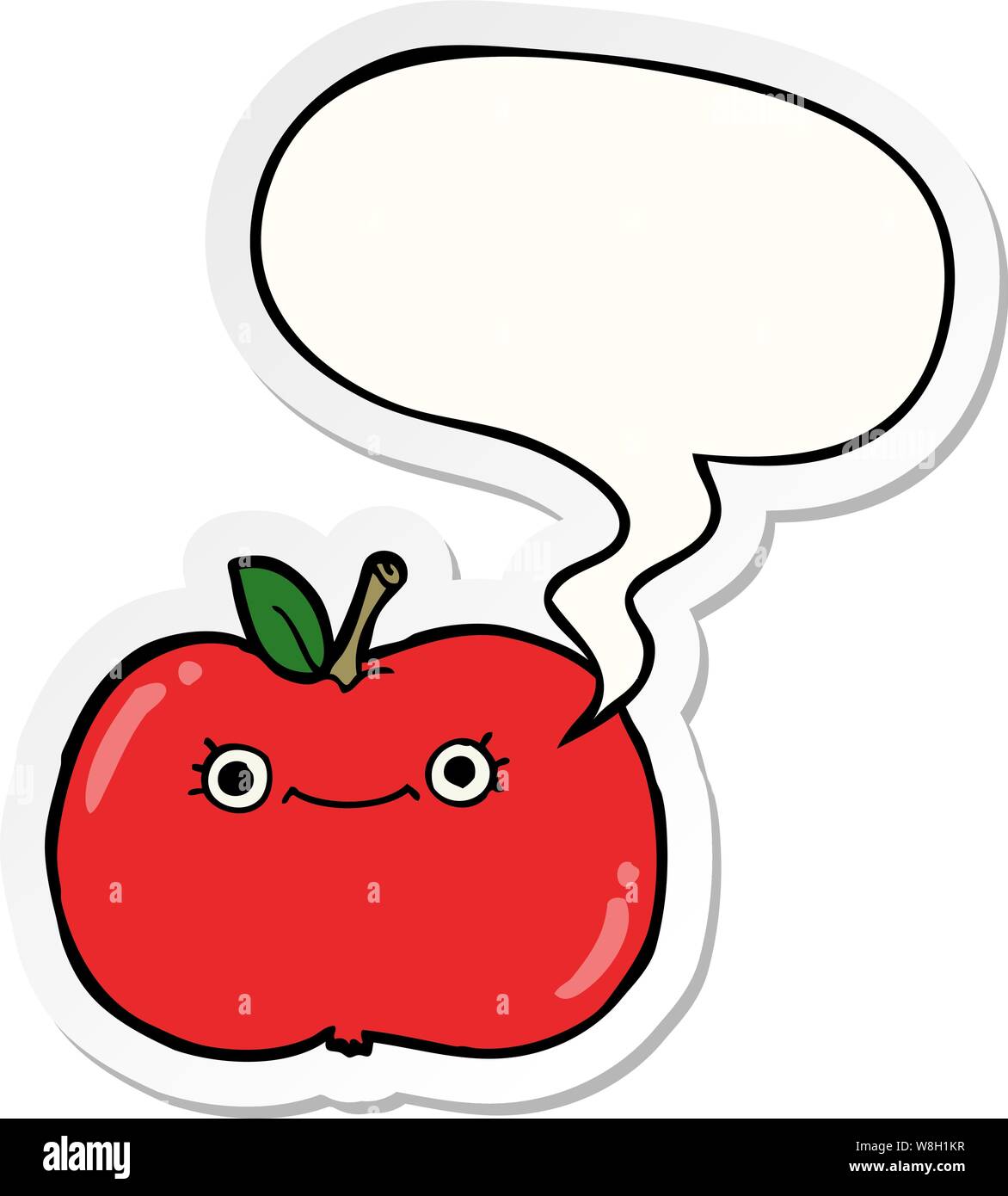 cute cartoon apple with speech bubble sticker Stock Vector Image & Art ...