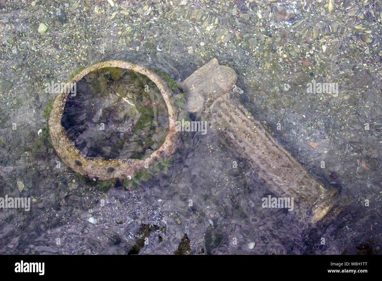 Top view of submerged under the surface at the bottom of the sea, two ...