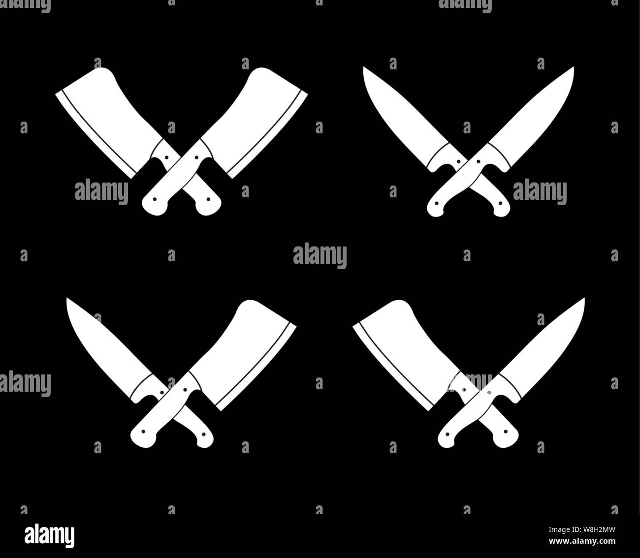 Set of silhouette icons of chef knives for design and decoration ...
