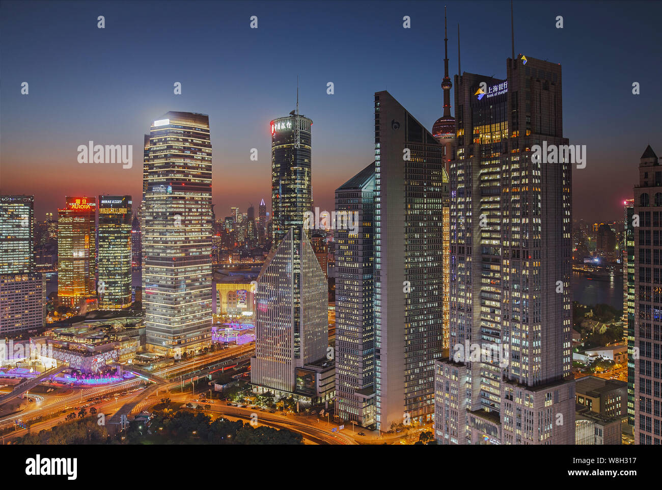 Night view of high-rise buildings and skyscrapers in the Lujiazui ...