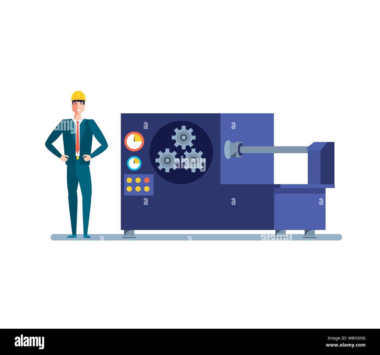 industrial production machine with engineer working vector illustration ...
