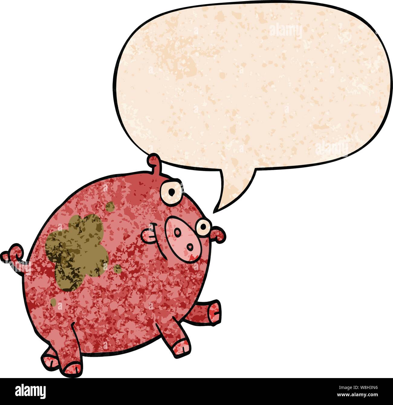 cartoon pig with speech bubble in retro texture style Stock Vector ...