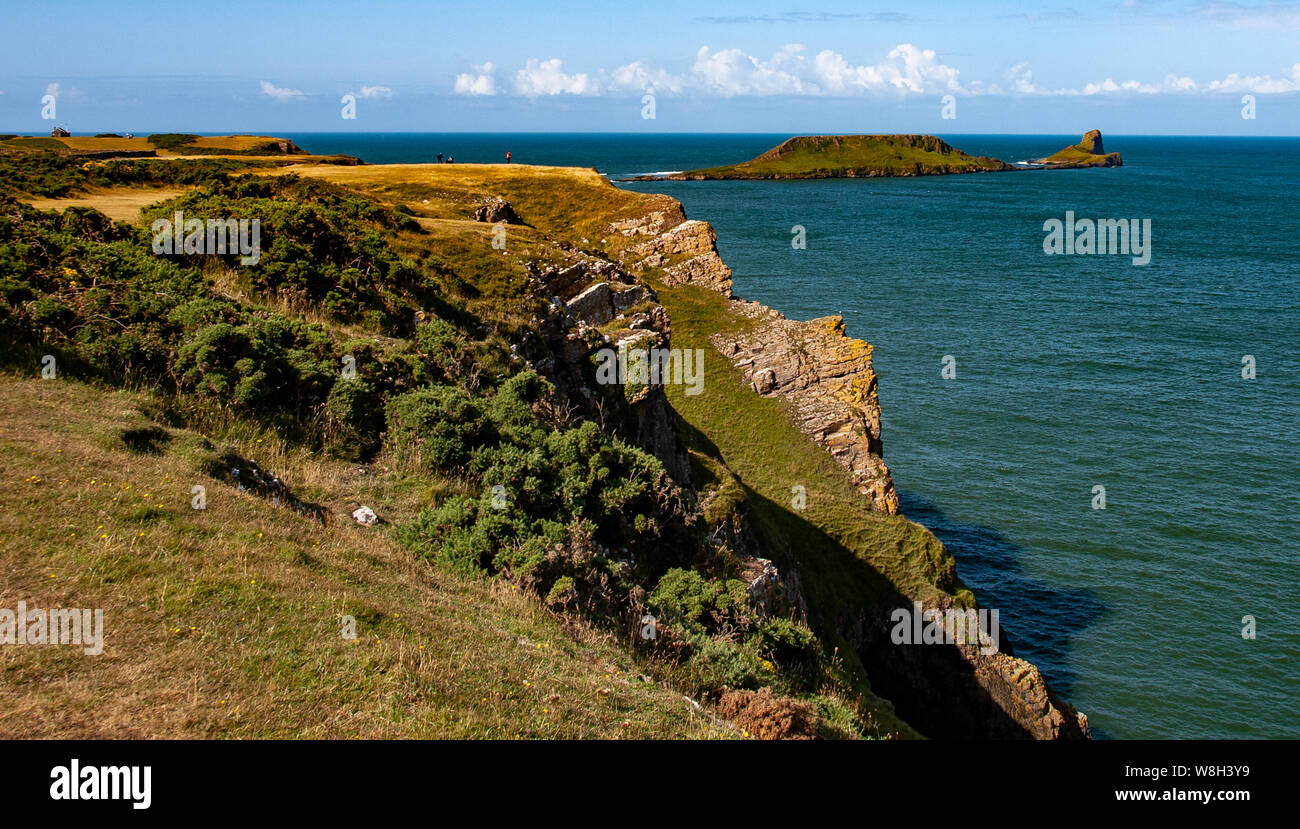 Worms Head as seen from the clifftops at Rhossili. AONB, Gower, Wales ...