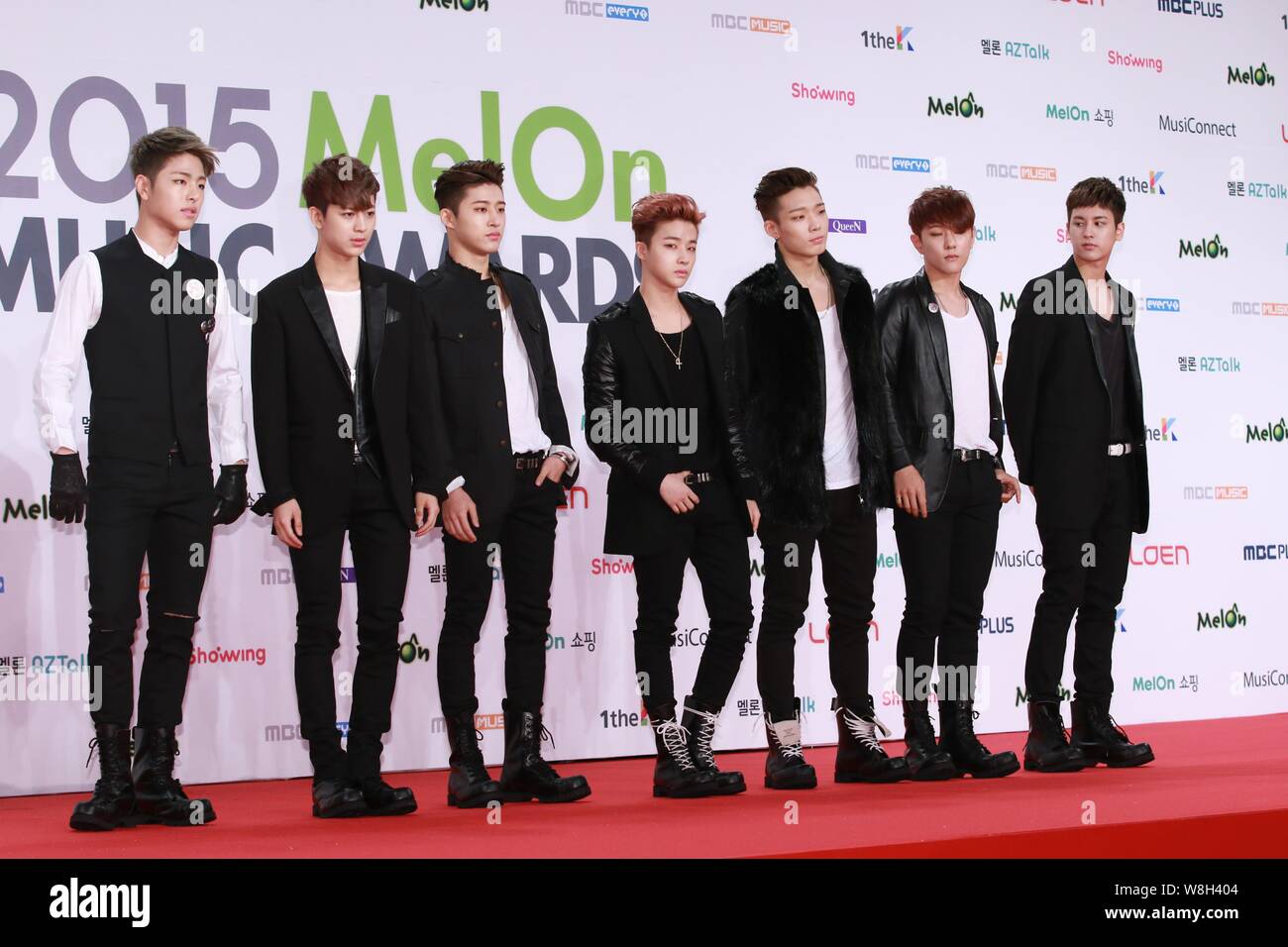 Members of South Korean boy group iKON arrive on the red carpet for the ...