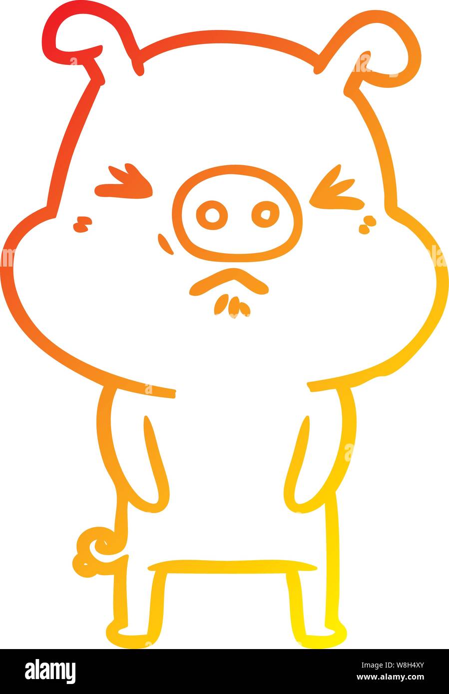 warm gradient line drawing of a cartoon grumpy pig Stock Vector Image ...
