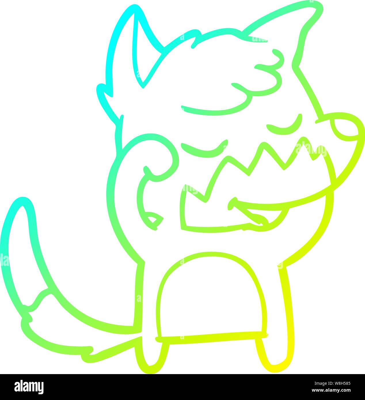 cold gradient line drawing of a friendly cartoon fox waking up Stock ...