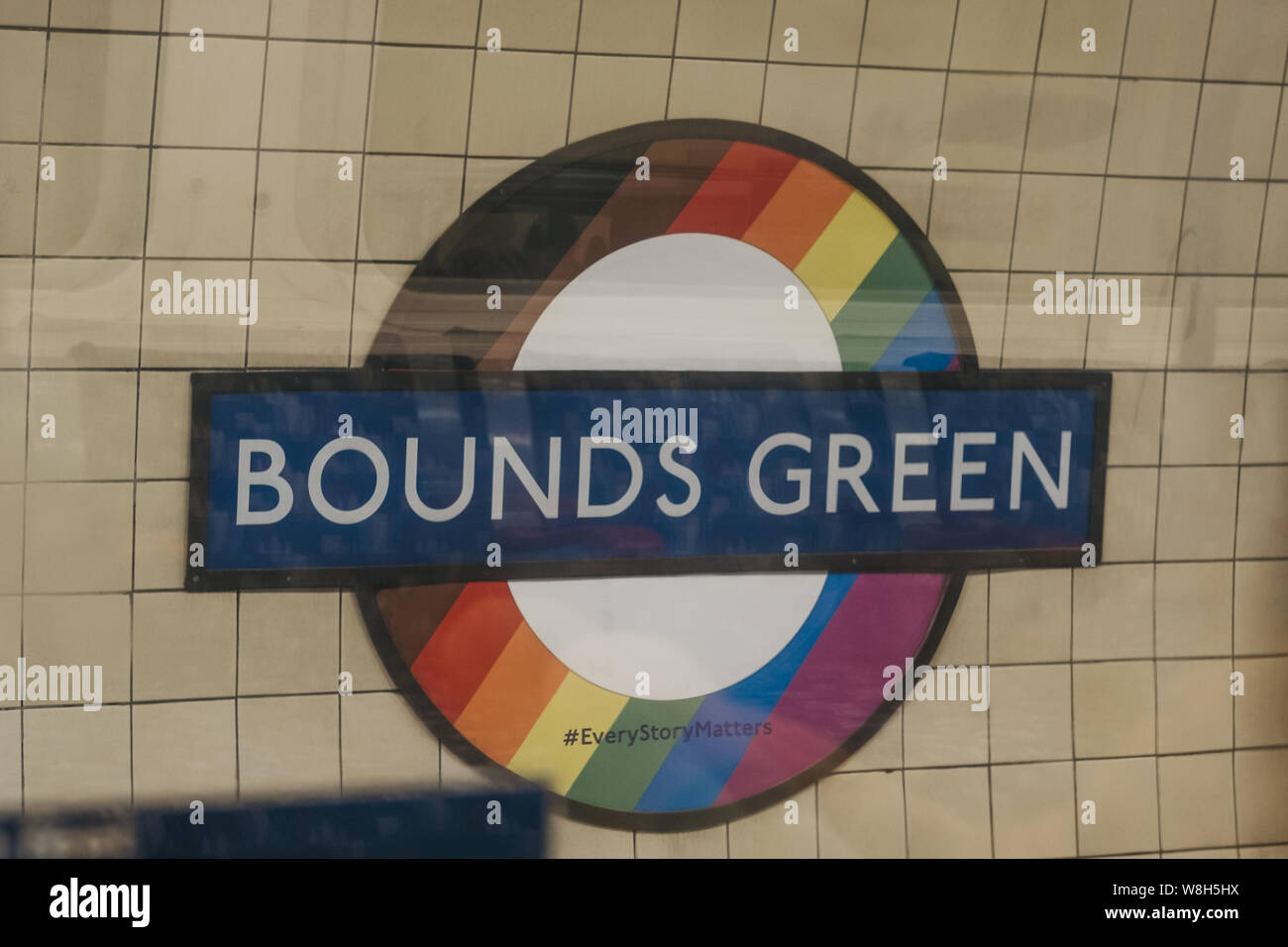London, UK - July 16, 2019: View of Bounds Green station Rainbow Pride ...