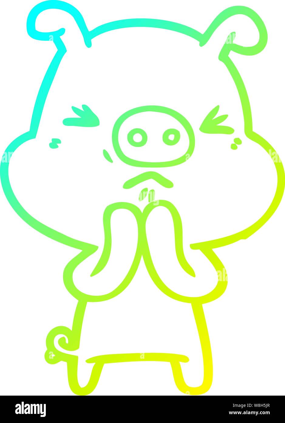 cold gradient line drawing of a cartoon grumpy pig Stock Vector Image ...