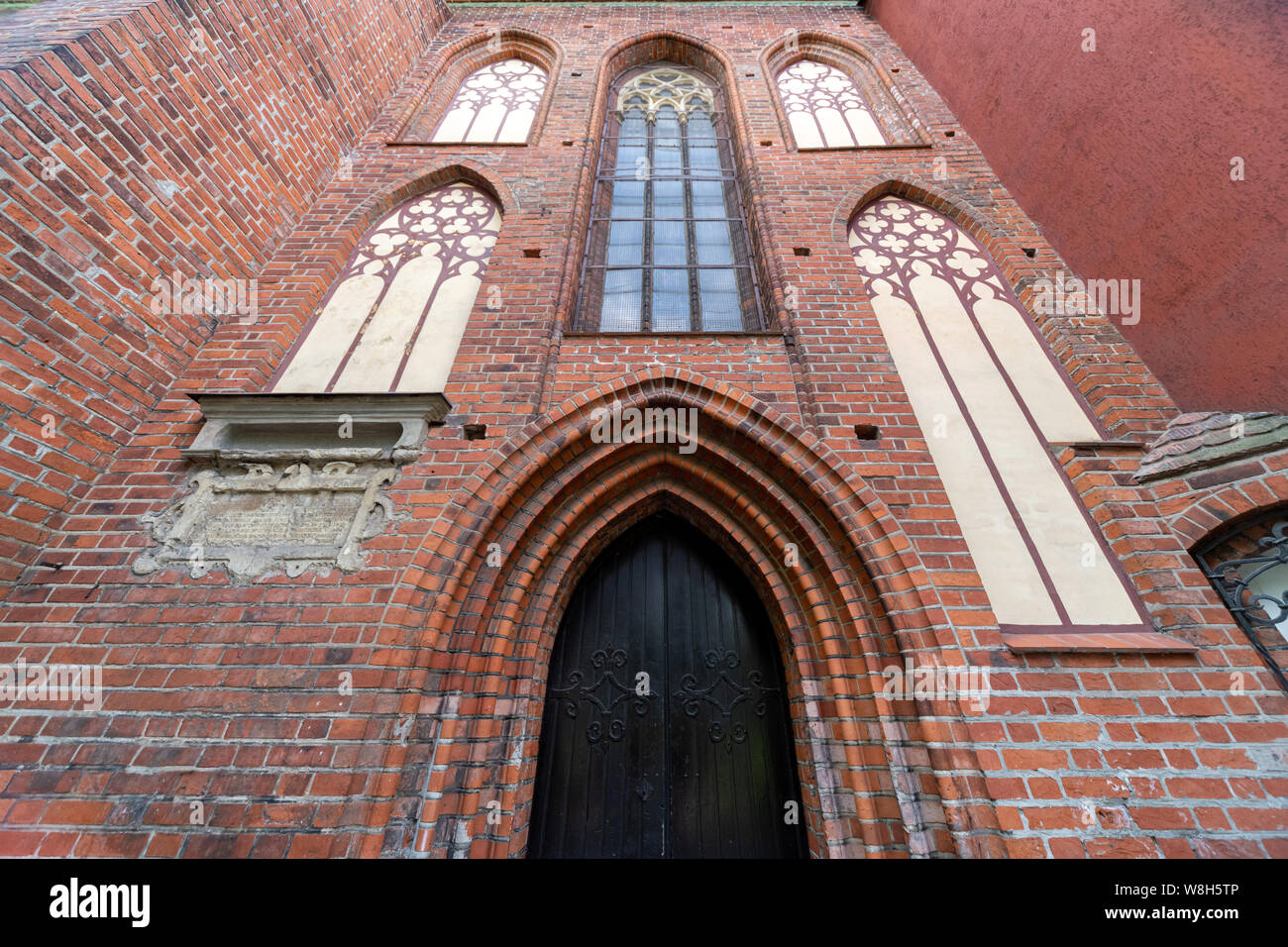 Architectural elements, vaults and windows of gothic cathedral. Red ...