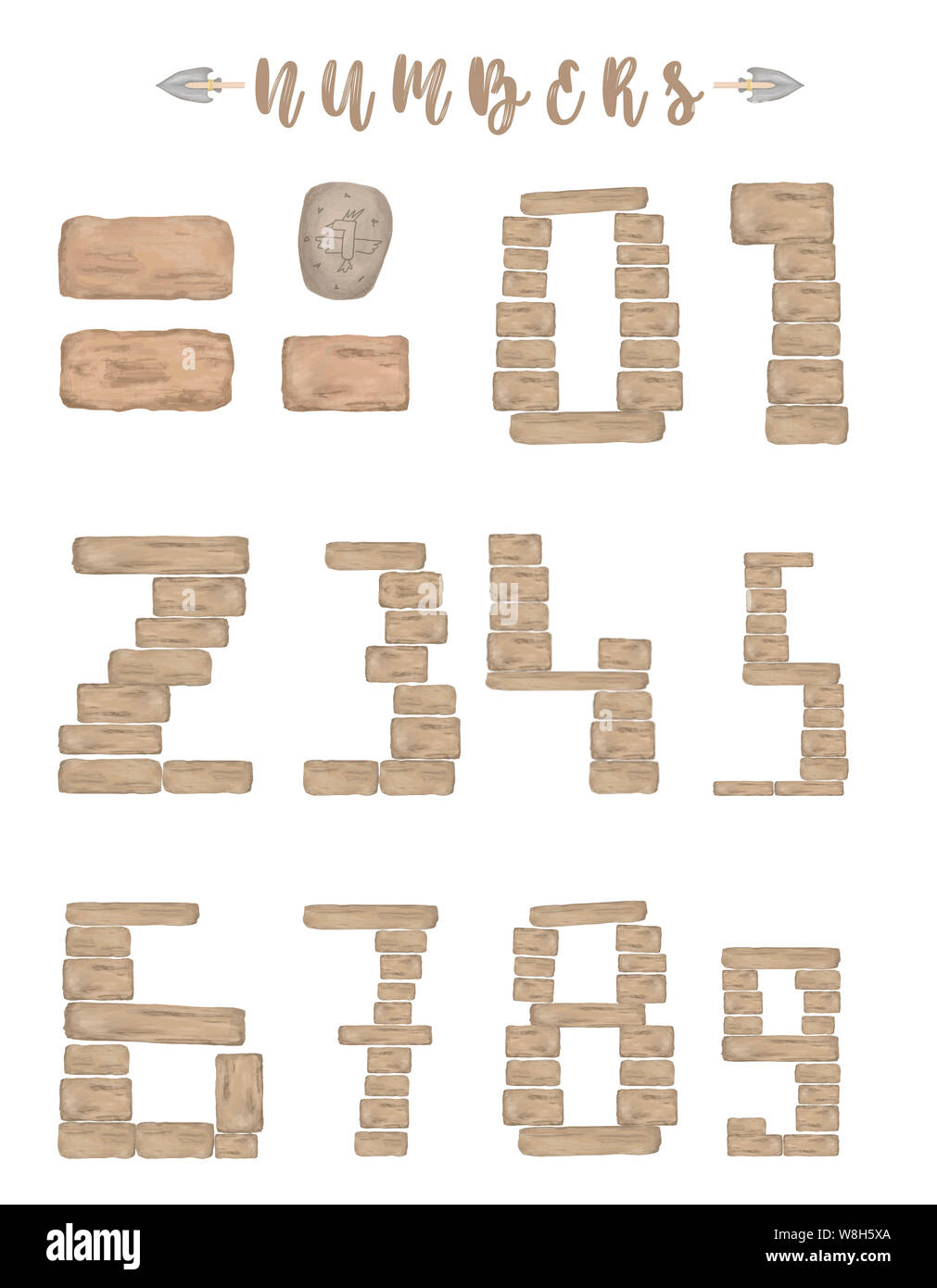 Numbers of stone, tribal art, design, elements, graphics numbers on ...