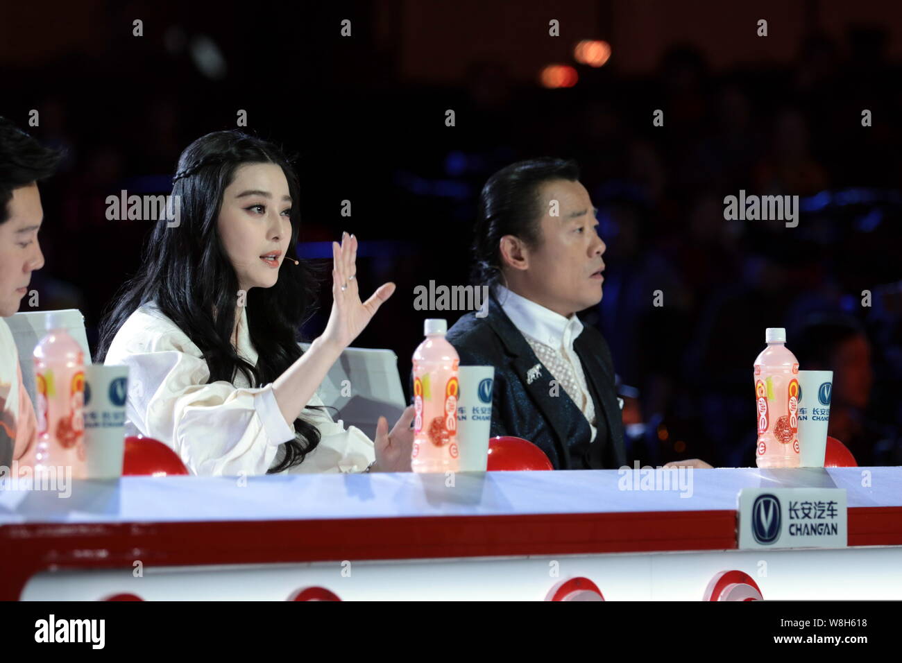 (From left) Chinese singer Cai Guoqing, actress Fan Bingbing and comedian Zhou Libo attend a ...