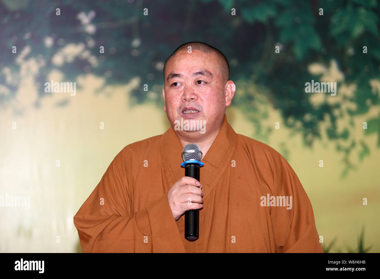 --FILE--Shi Yongxin, abbot of Shaolin Temple, speaks at an event in ...