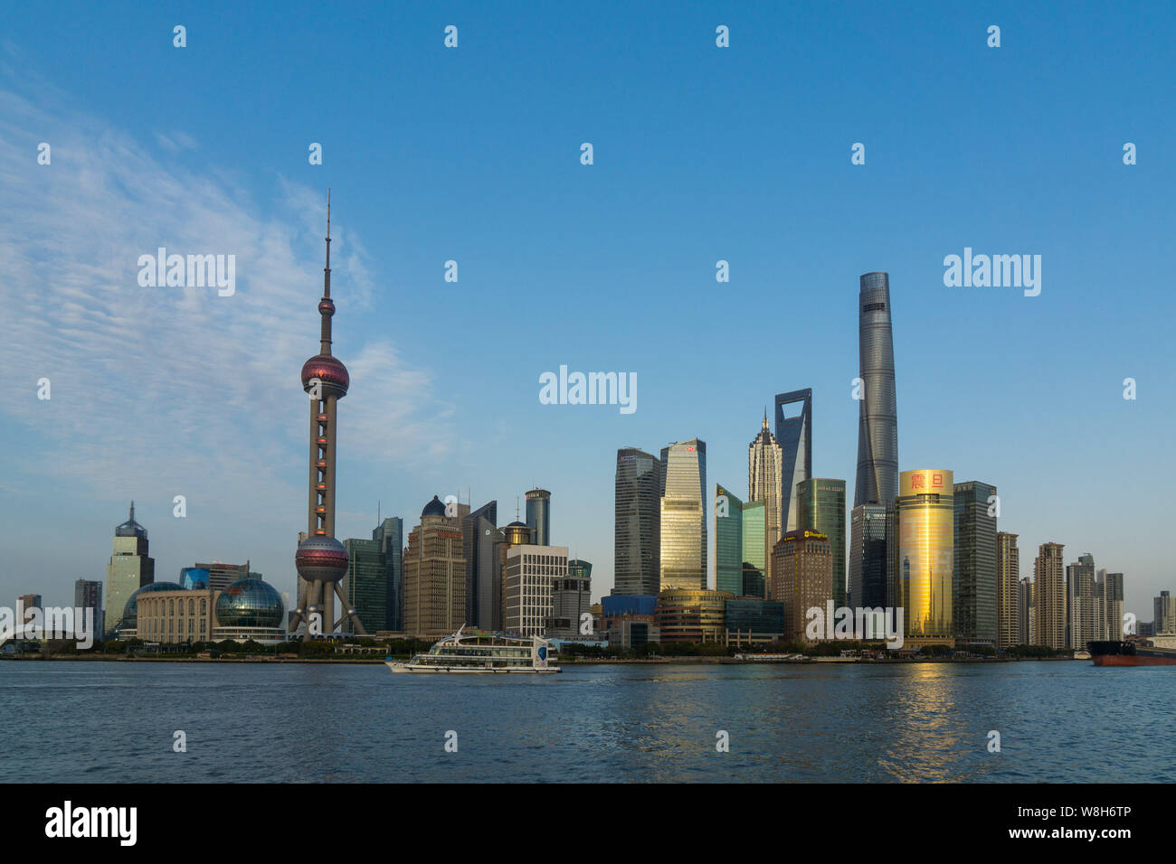 Skyline of the Lujiazui Financial District with the Oriental Pearl TV ...