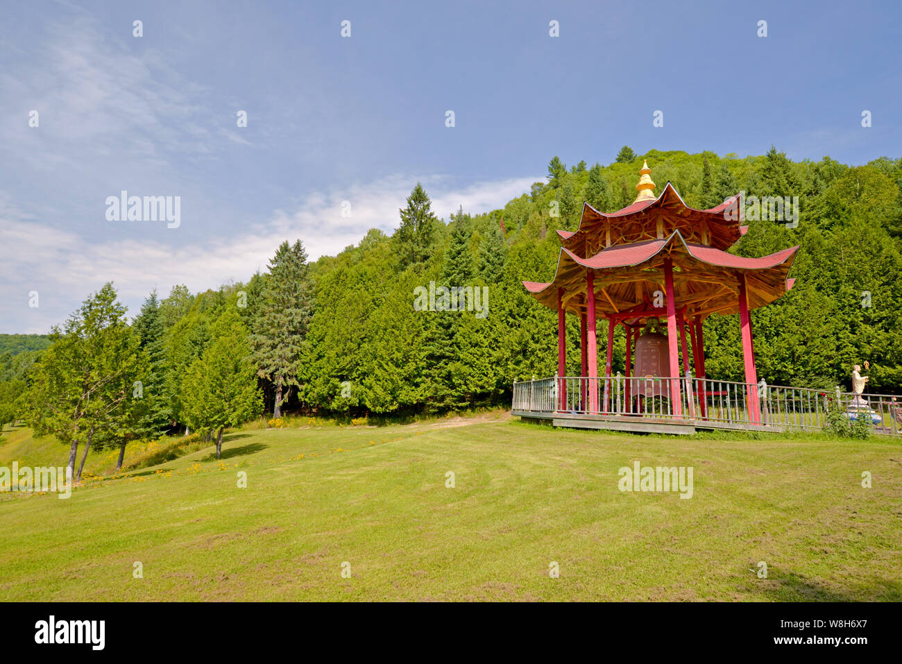 Harrington, Quebec, Canada - Aug 20, 2016: Gong and pagoda at the Tam ...