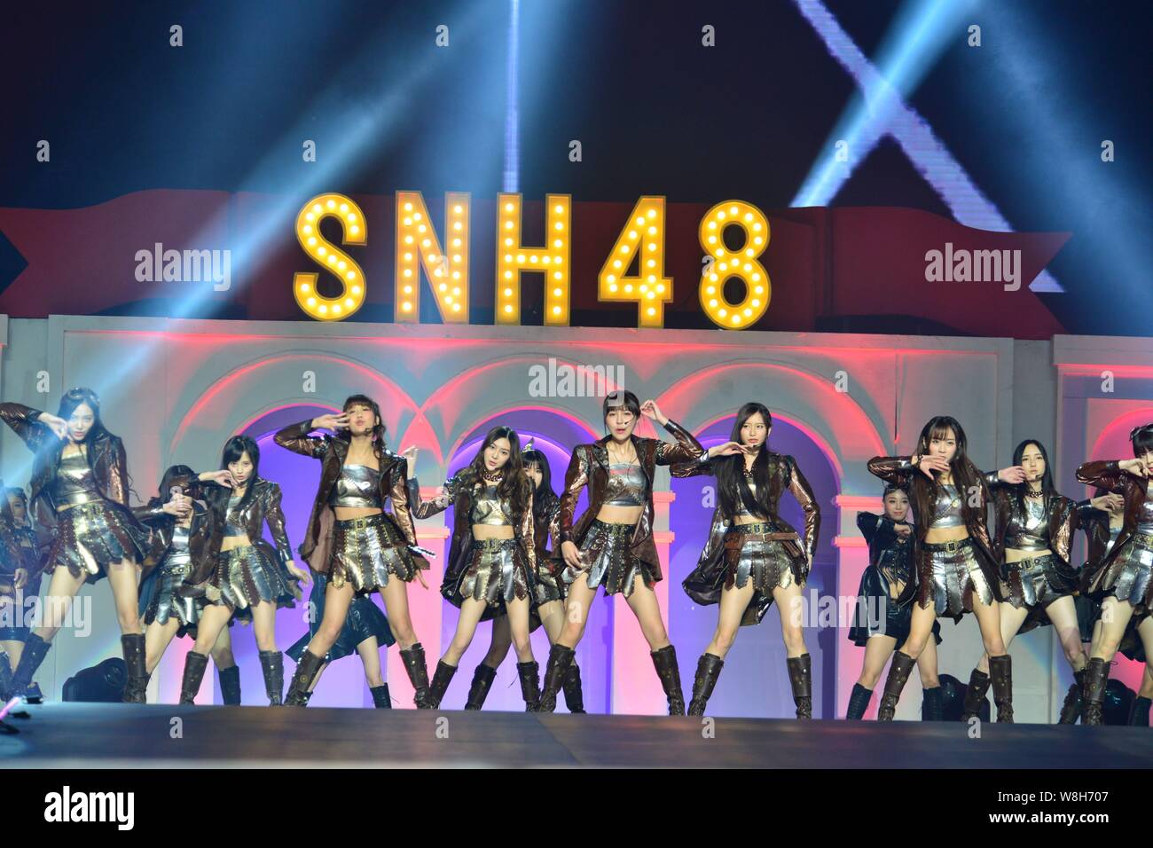 Members of Chinese girl group SNH48, a sister group of Japanese girl ...