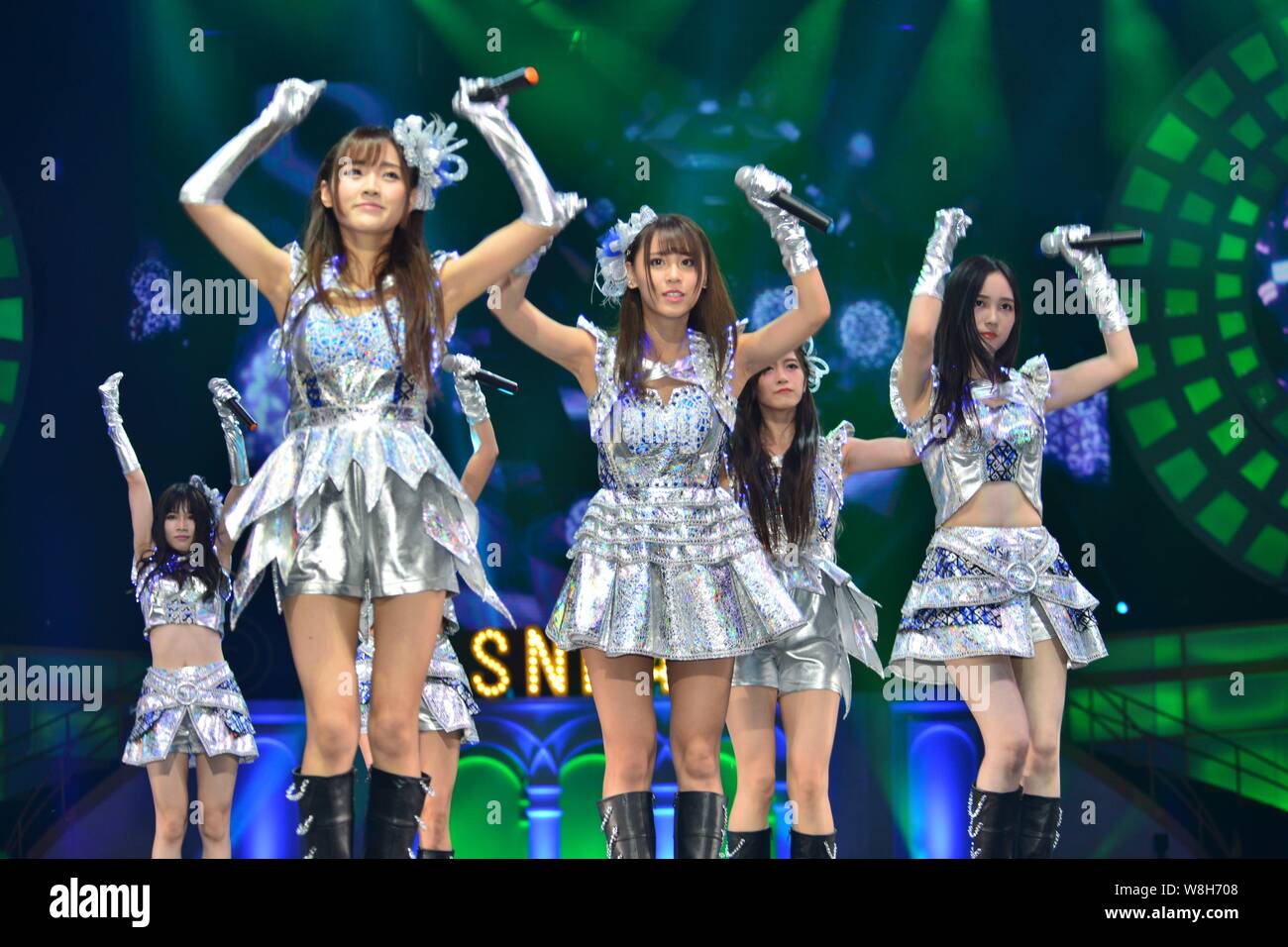 Members of Chinese girl group SNH48, a sister group of Japanese girl ...