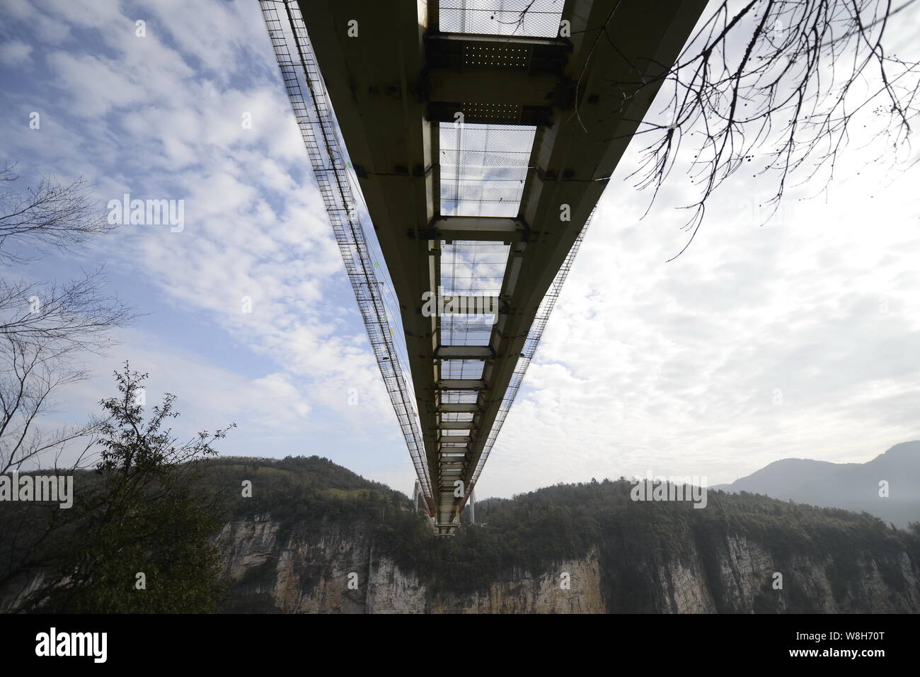 View of the world's longest and highest glass-bottomed bridge under ...