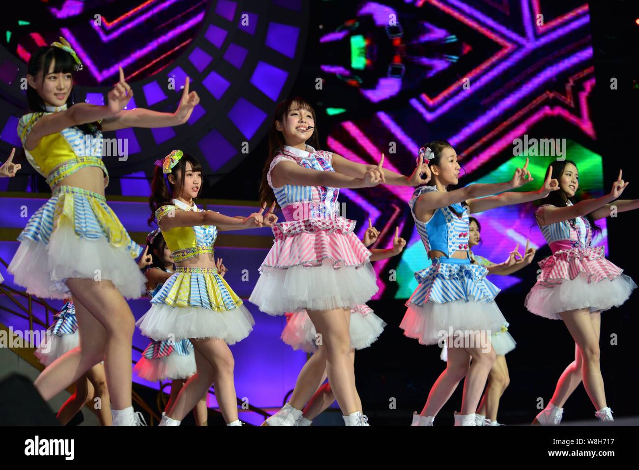 Members of Chinese girl group SNH48, a sister group of Japanese girl ...