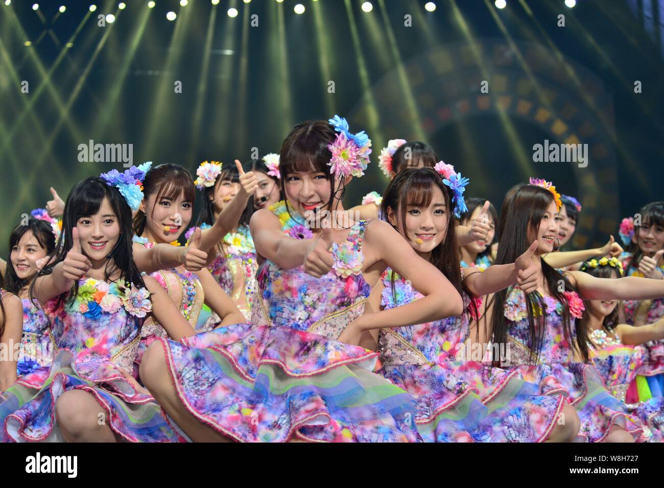 Members of Chinese girl group SNH48, a sister group of Japanese girl ...