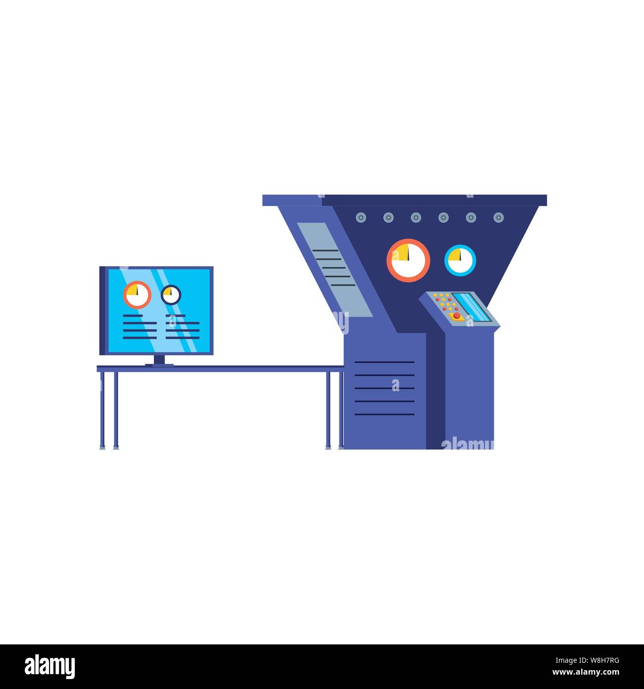 industrial production machine with computer display vector illustration ...