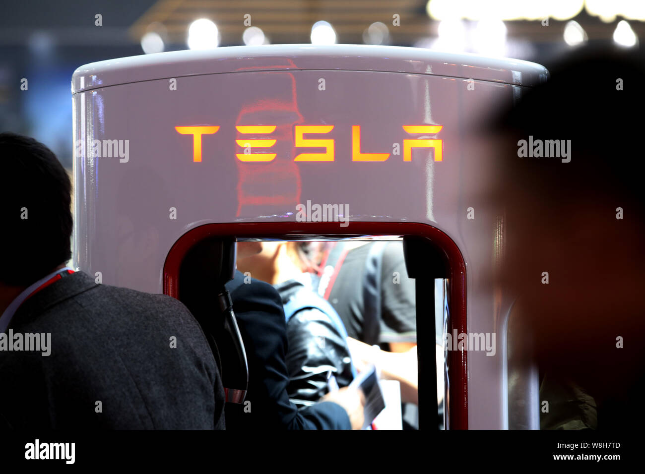 --FILE--People visit the stand of Tesla during the 16th Shanghai ...