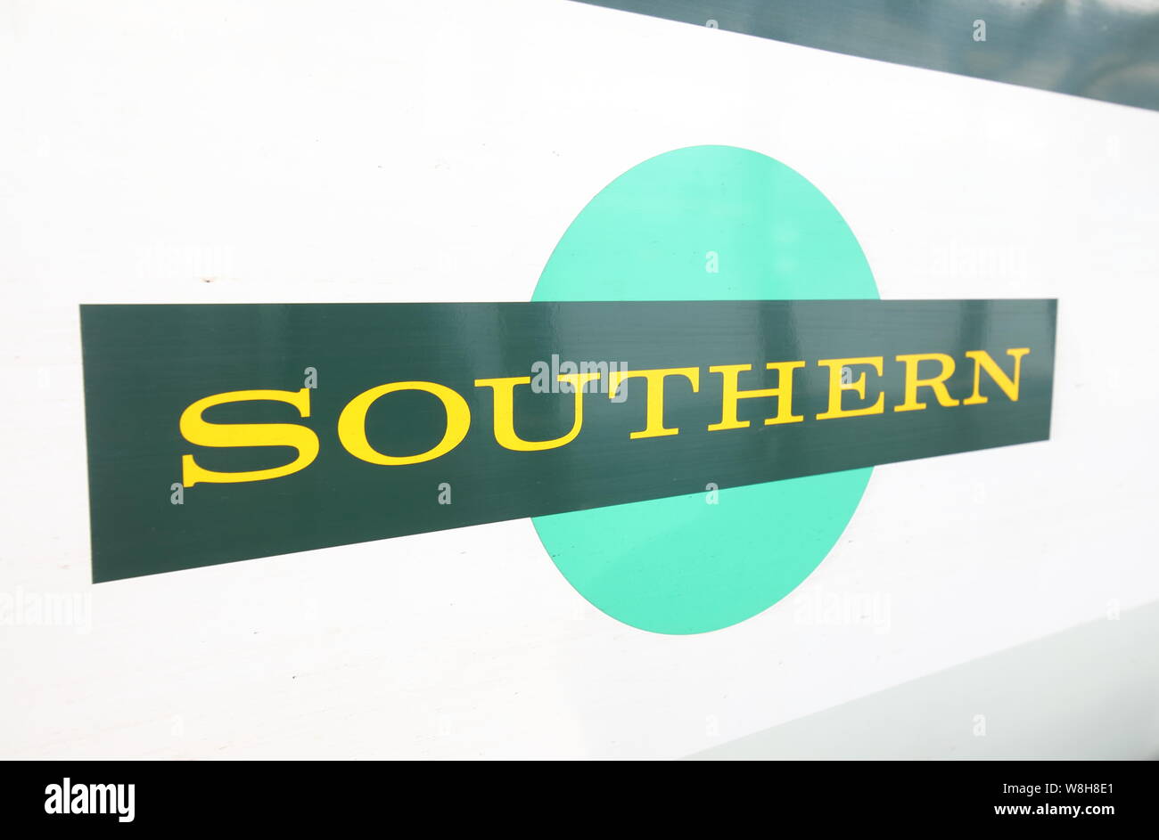 Southern rail train sign London UK Stock Photo - Alamy