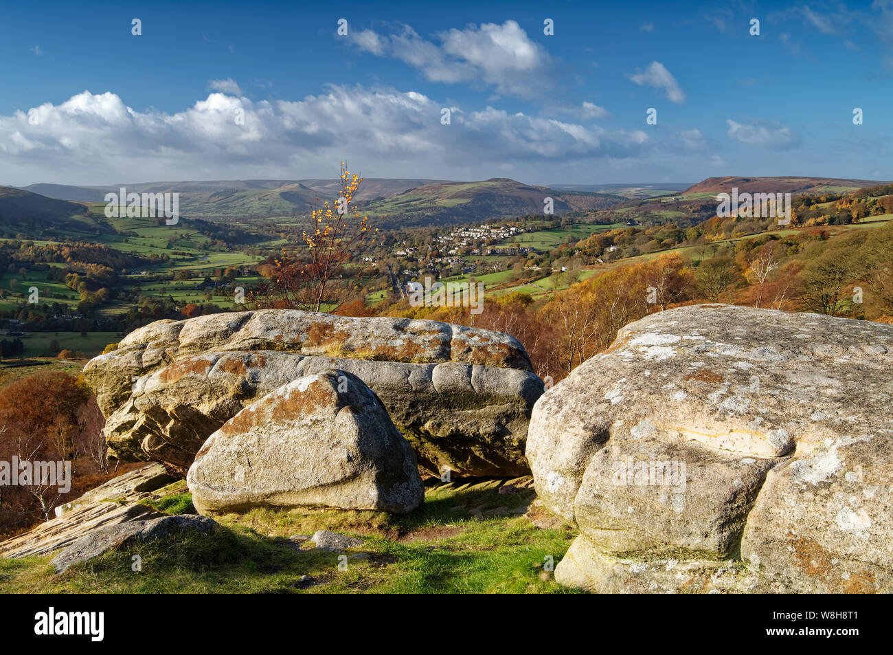 UK,Derbyshire,Peak District,View across Hope Valley from Bole Hill ...