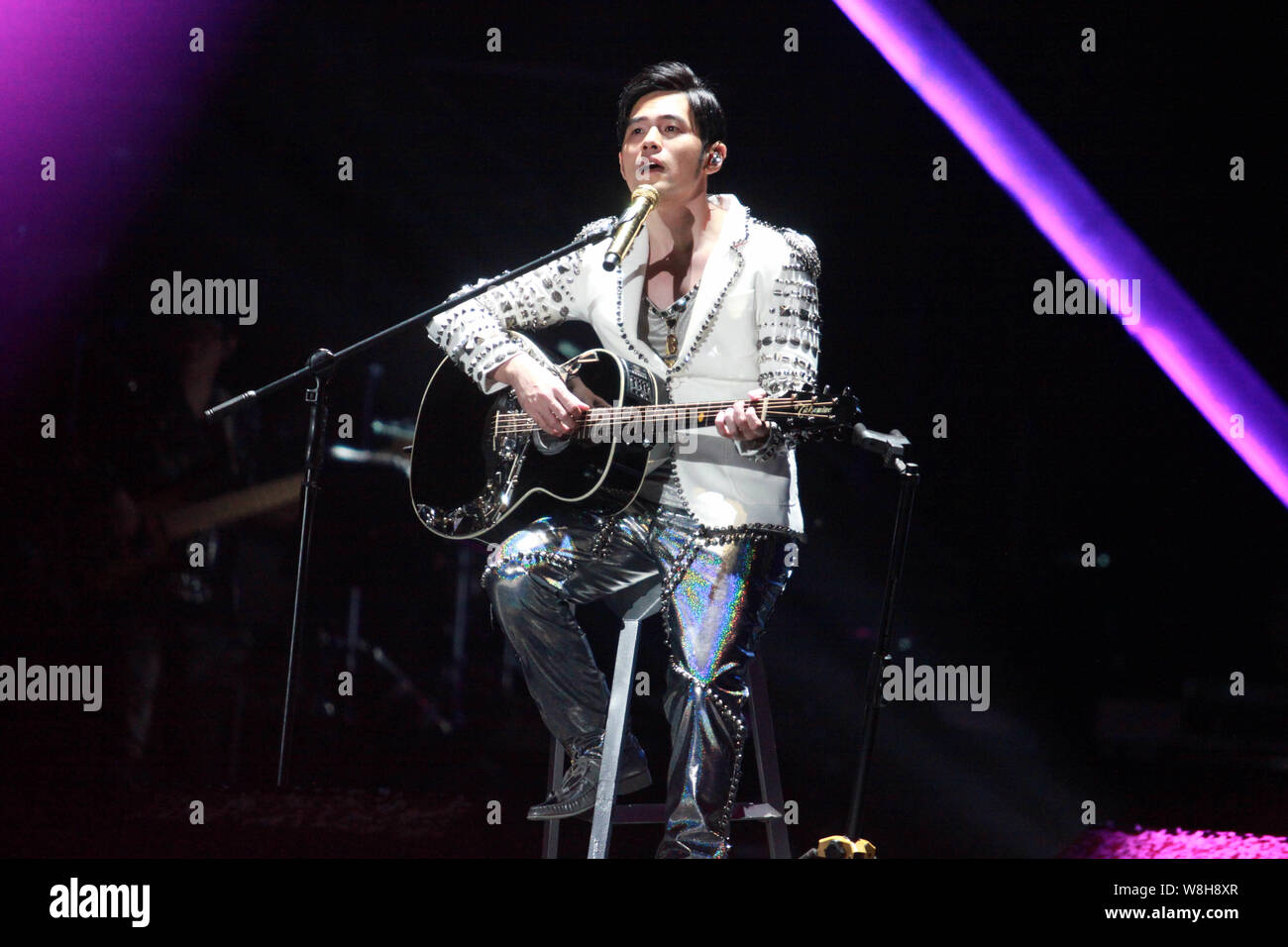 Taiwanese singer Jay Chou performs at the Shenyang concert during his ...