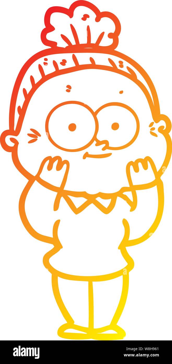warm gradient line drawing of a cartoon happy old woman Stock Vector ...