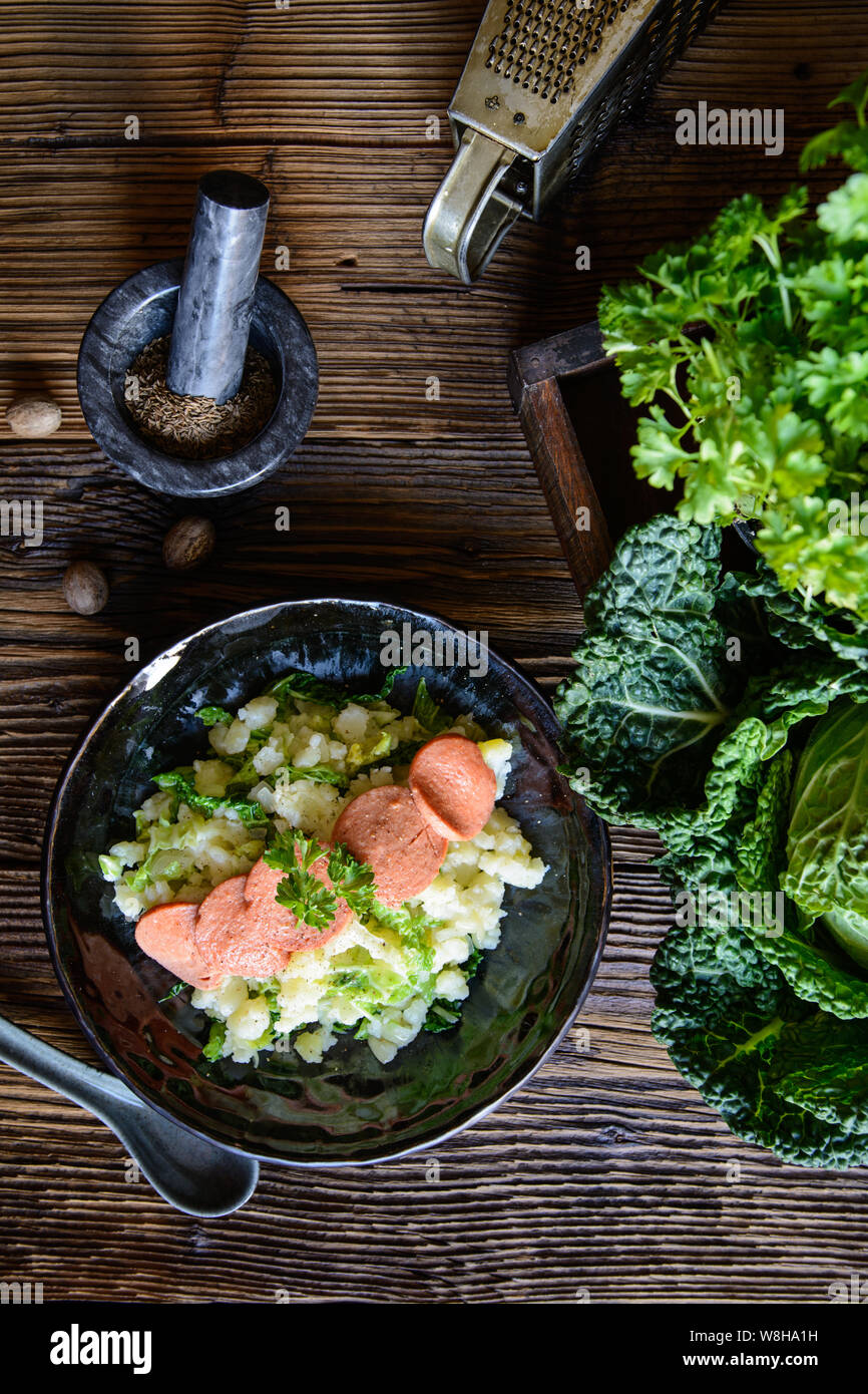 Homemade Stamppot, traditional Dutch meal made from mashed potatoes and ...