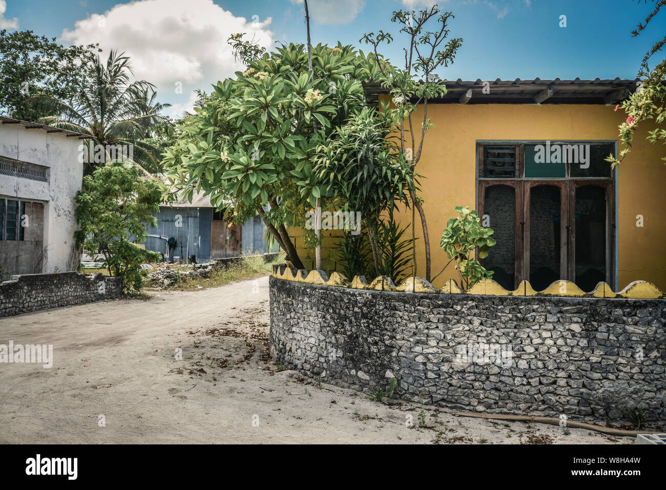 Fehendhoo island, Maldives - March 26, 2018: Empty street in ...