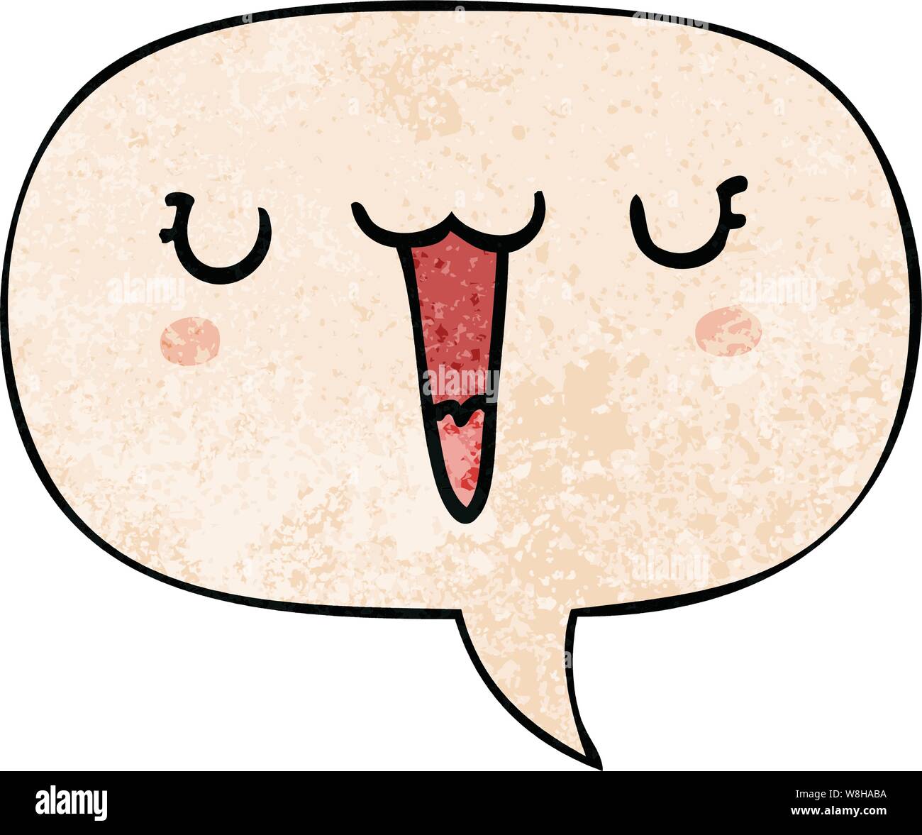 cute happy cartoon face with speech bubble in retro texture style Stock ...