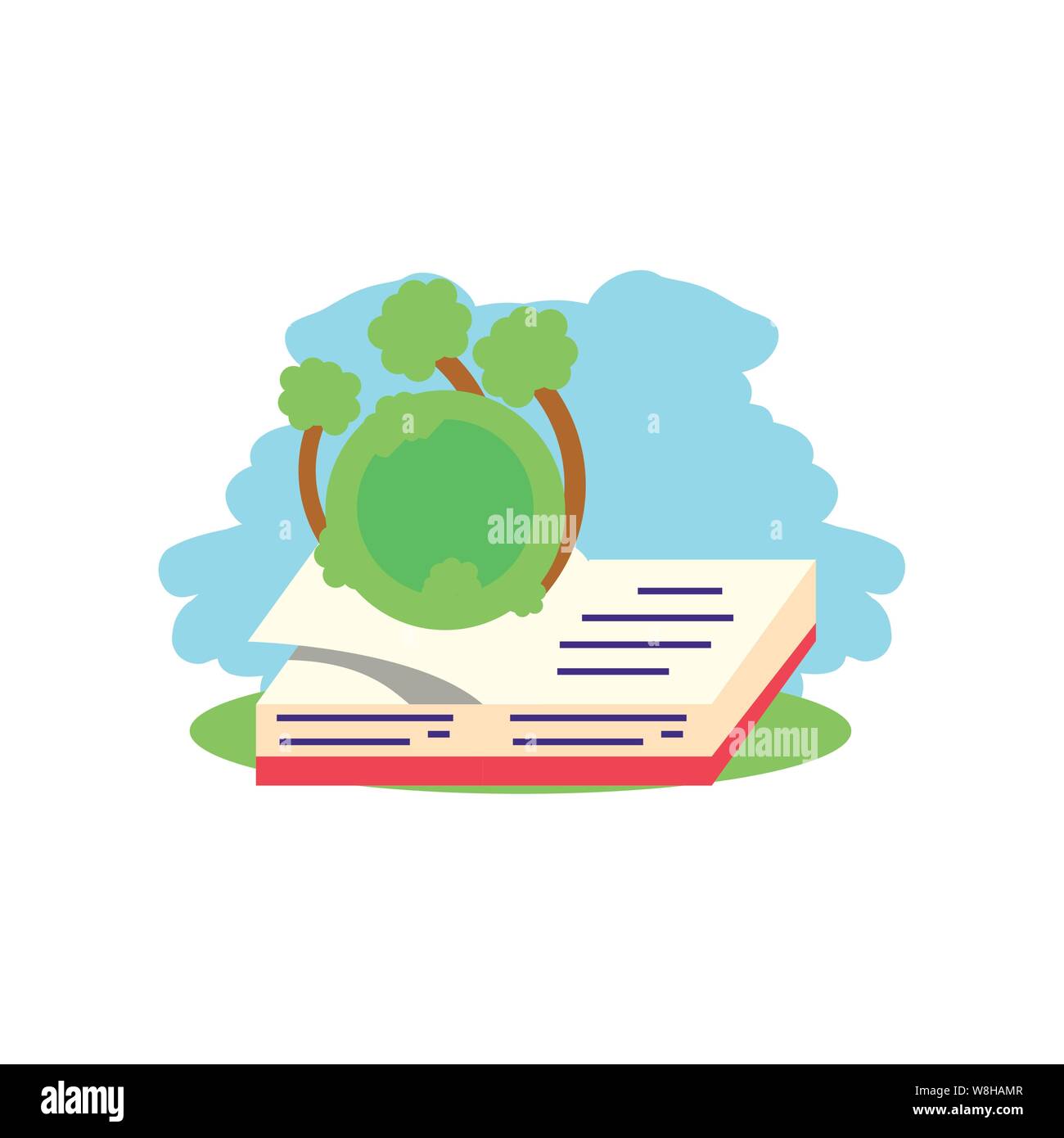 tree plants nature with textbook supply vector illustration design ...