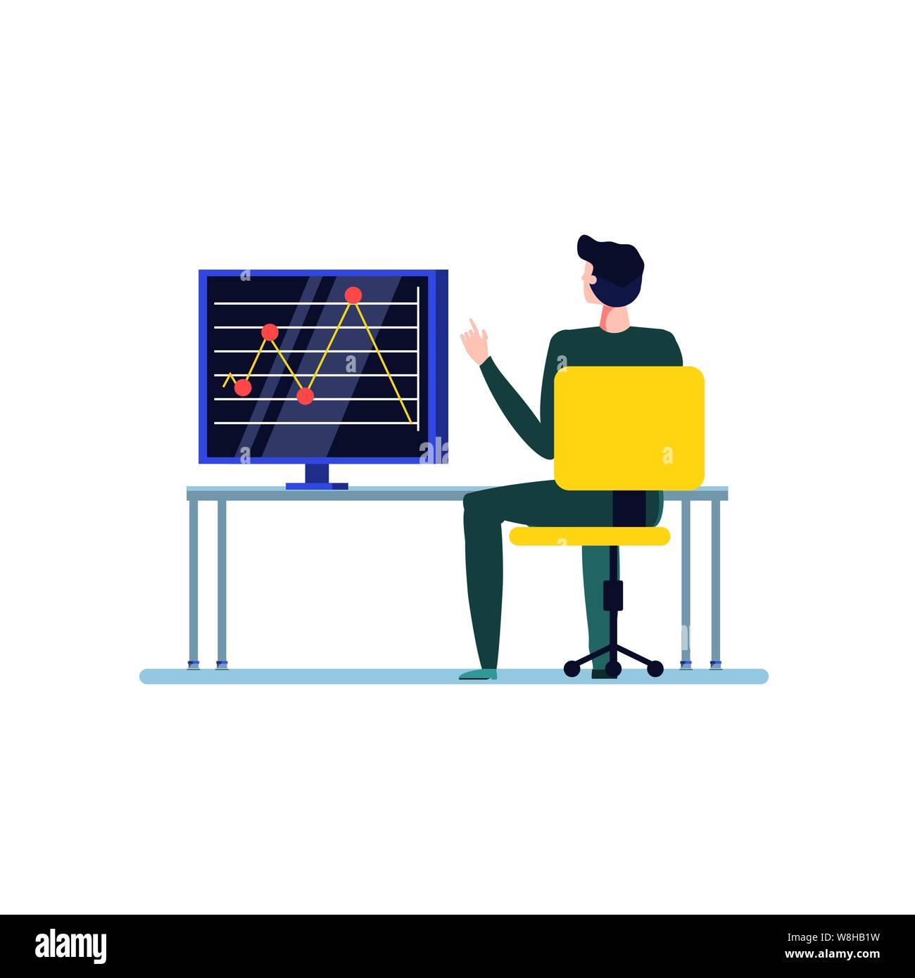 computer display of industrial plant with engineer vector illustration ...