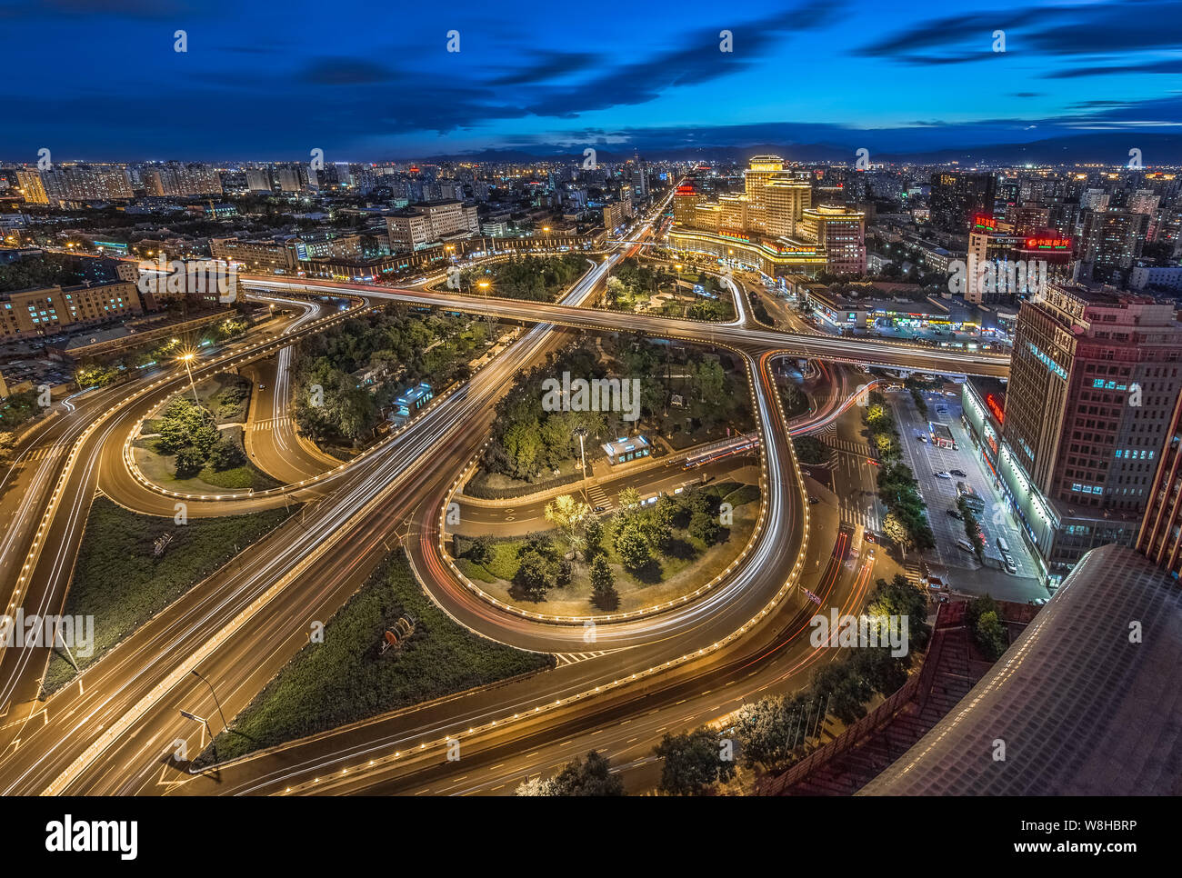 --FILE--Night view of the crossings of elevated highways in Beijing ...