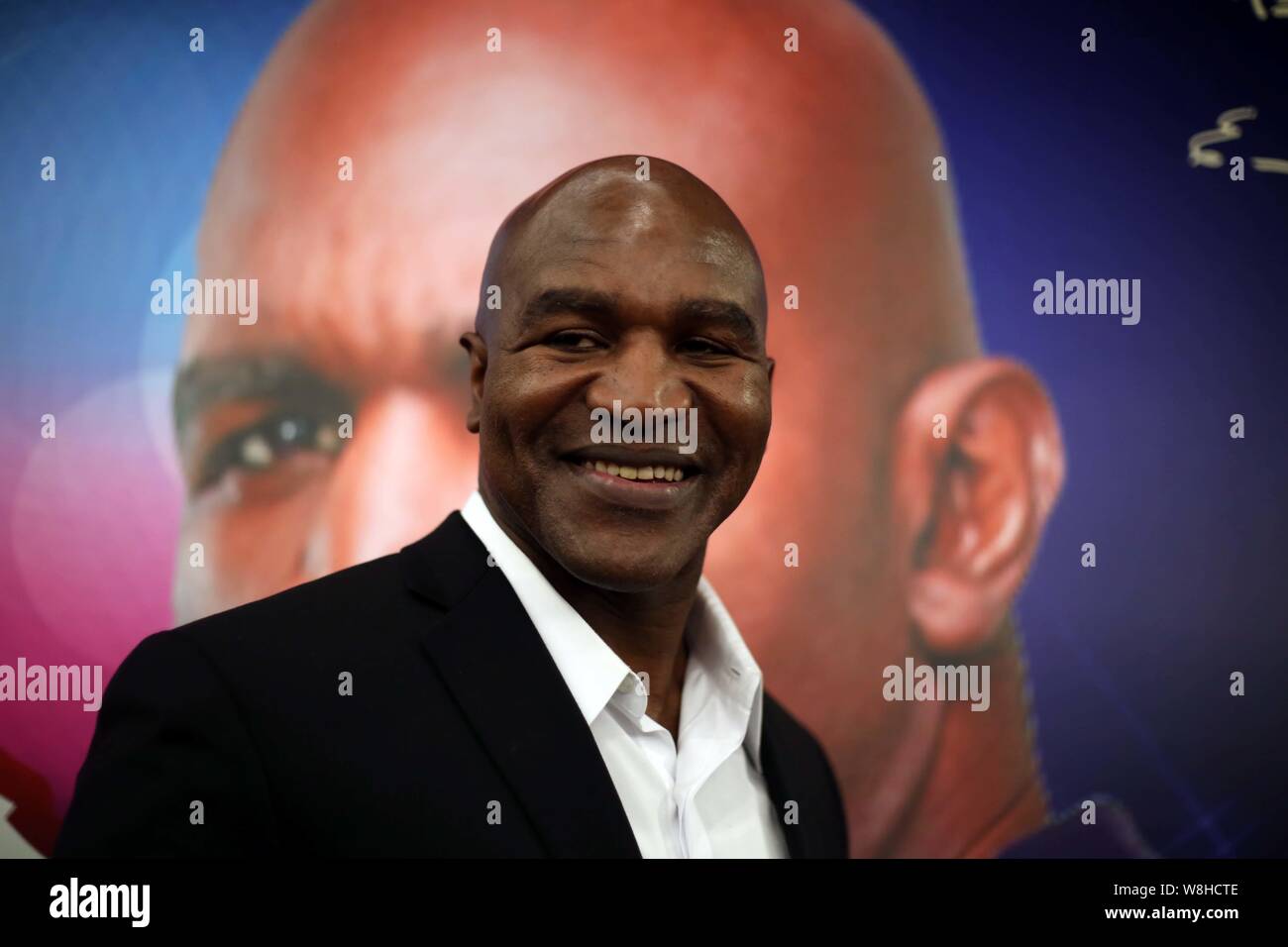 American boxing world champion Evander Holyfield reacts at a press ...