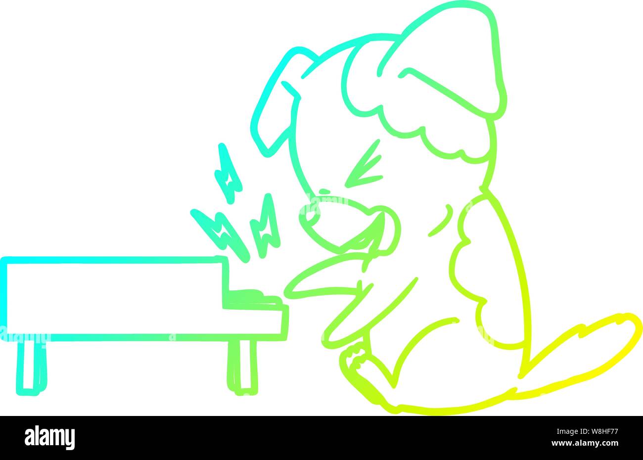 cold gradient line drawing of a cartoon dog rocking out on piano Stock ...