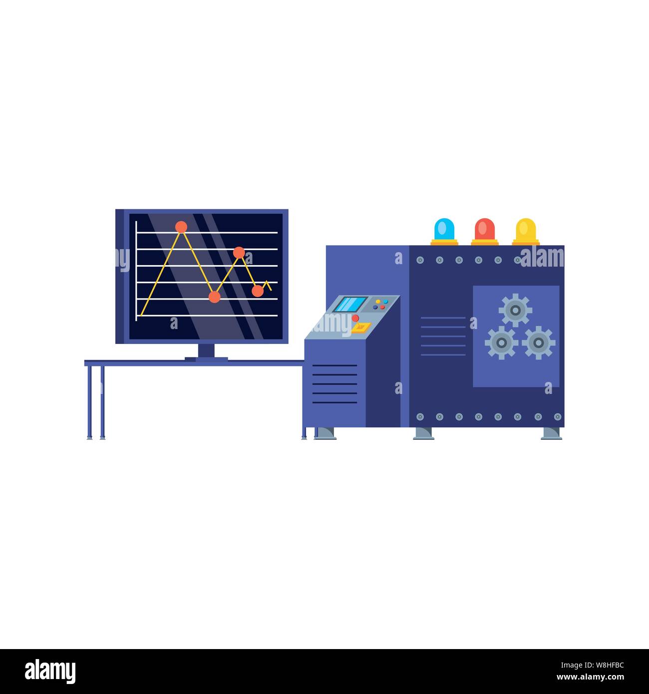 industrial production machine with computer display vector illustration ...