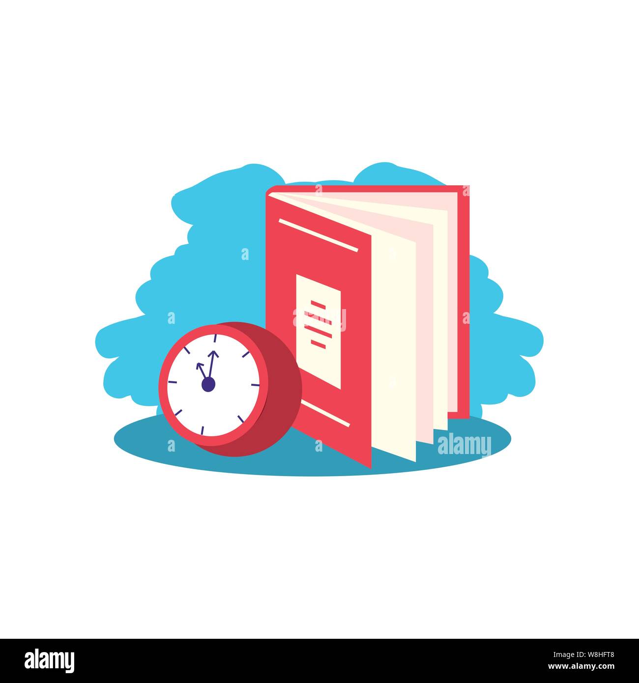 time clock watch with textbook supply vector illustration design Stock ...