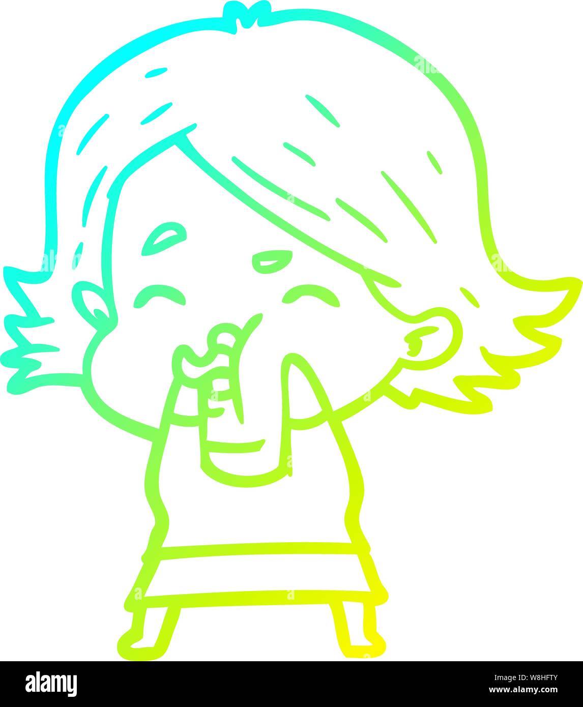 cold gradient line drawing of a cartoon girl pulling face Stock Vector ...