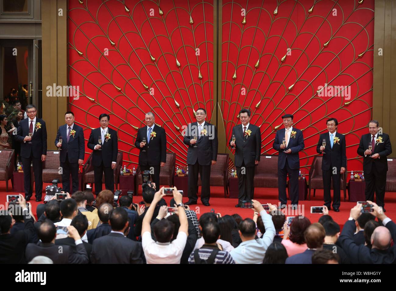 Fernando Chui Sai On, center, Chief Executive of Macau, Edmund Ho Hau ...